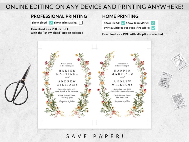 Wildflower Wedding Invitation Card Template, Summer Spring Wedding ...