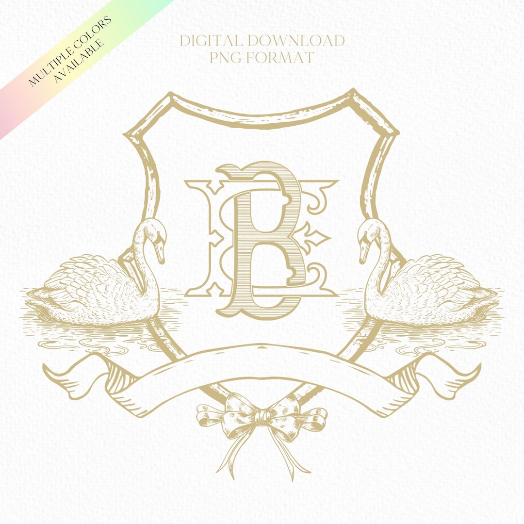 Vintage Swans Gold Wedding Crest Bow Crest - Monogram Crest - Bow Swans ...