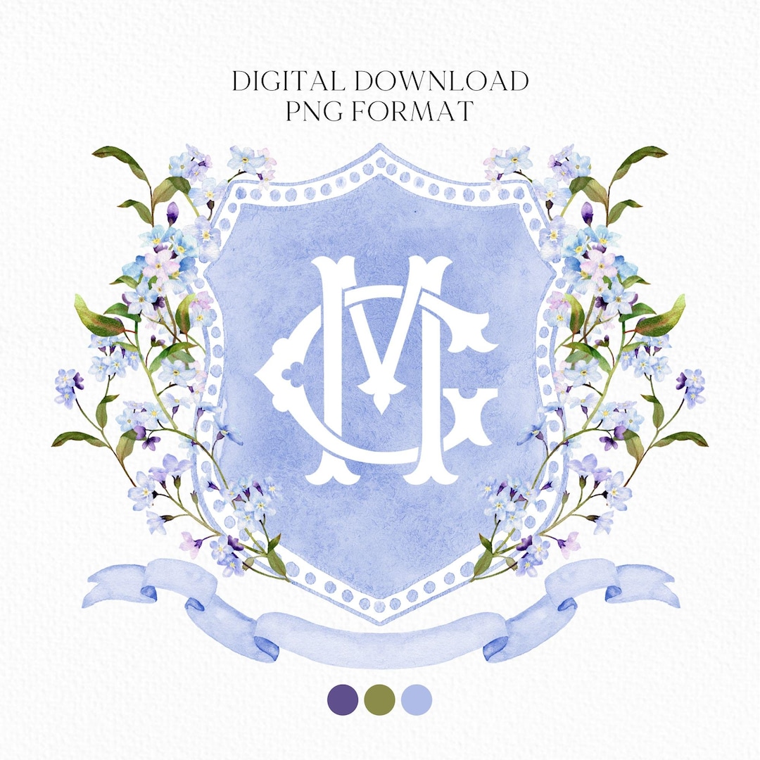 Wildflower Blue Spring Flower Wedding Crest - Monogram Crest ...
