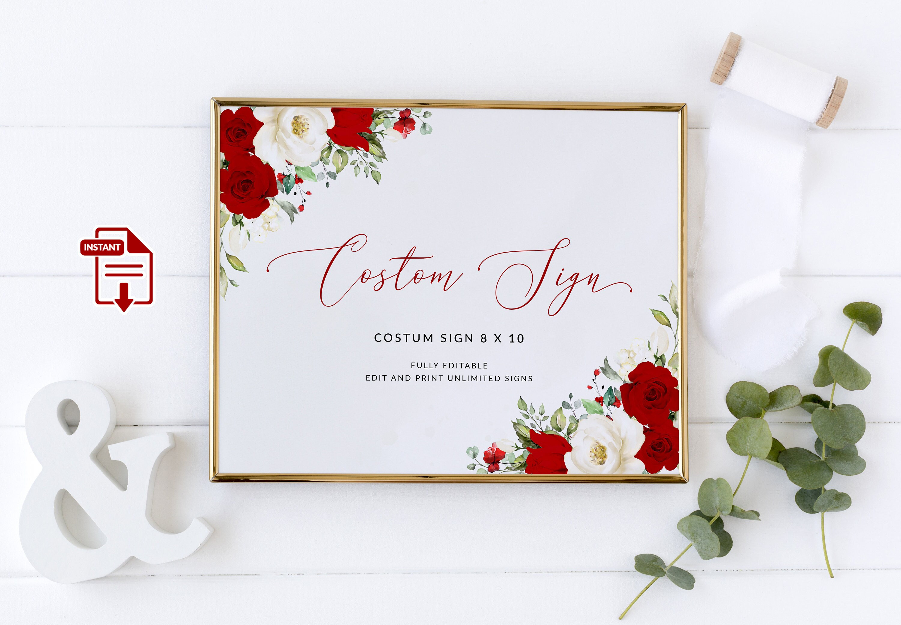 ROSIE - Red and White Roses Wedding Custom Sign, Red Roses Custom Sign ...