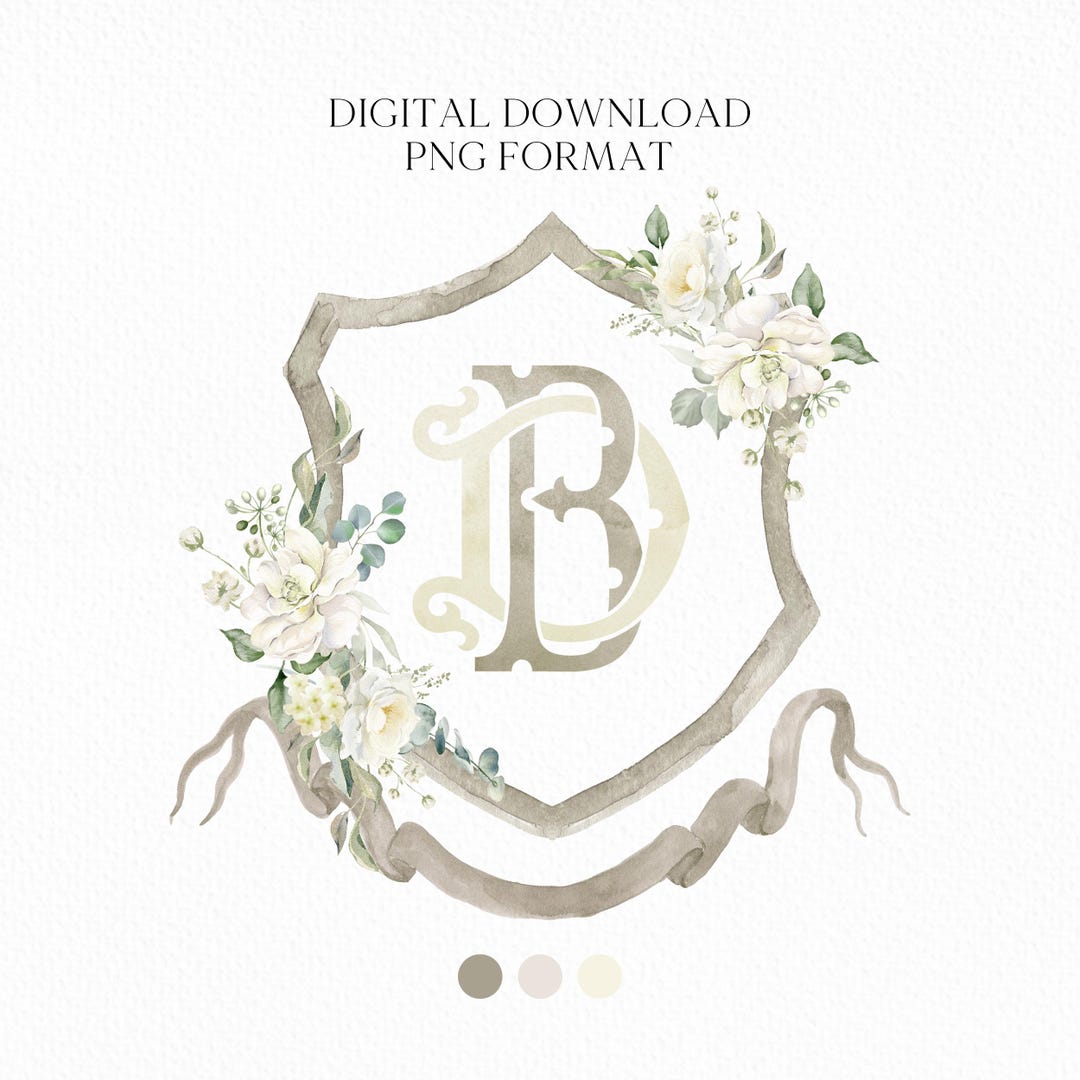 White Roses Flower Wedding Crest - Monogram Crest - White Floral Luxury ...