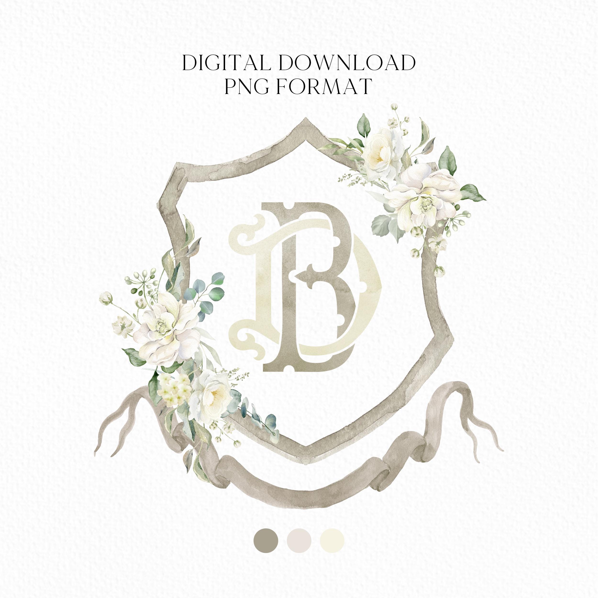 White Roses Flower Wedding Crest Monogram Crest White Floral Luxury ...