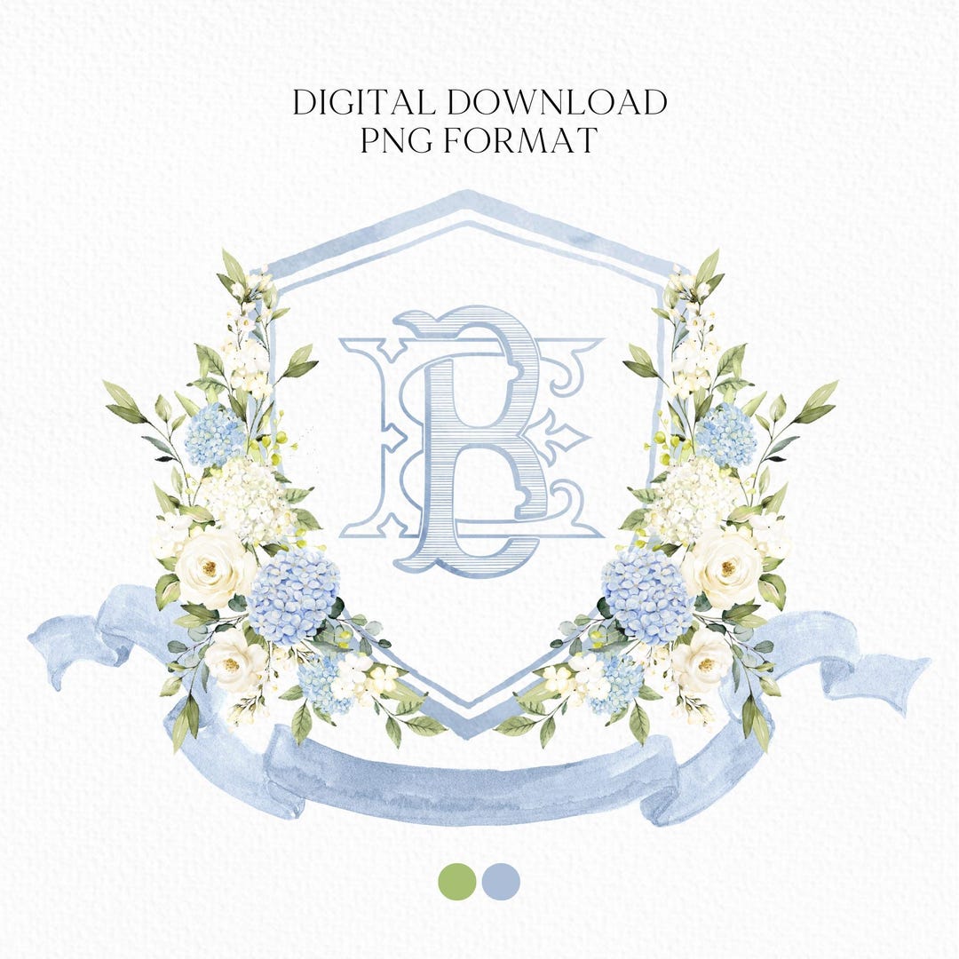 White Roses Hydrangea Flower Wedding Crest - Monogram Crest - Hydrangea ...