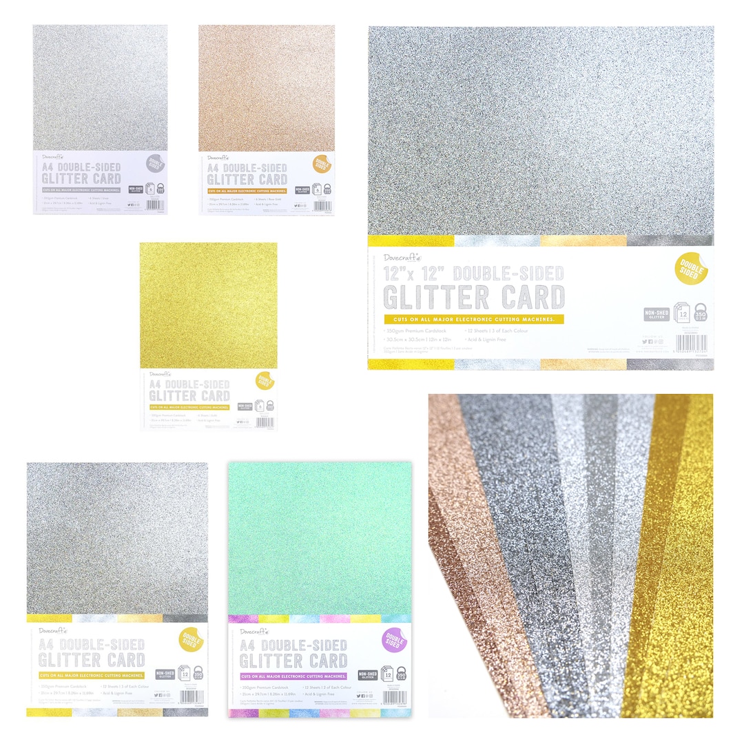 Glitter Card A4 or 12 X 12 Double Sided Metallics Rose Gold Silver or ...