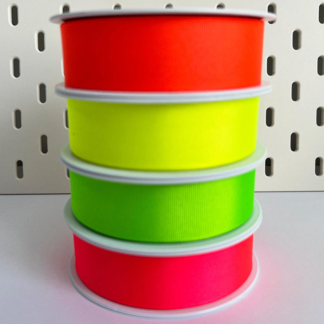 Neon Ribbon | 25mm X 20m | Fluorescent Green Yellow Pink & Orange ...