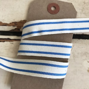 Blue & Cream Ribbon Stripe Cotton Rustic Ticking 16mm 1m or Full 20m ...