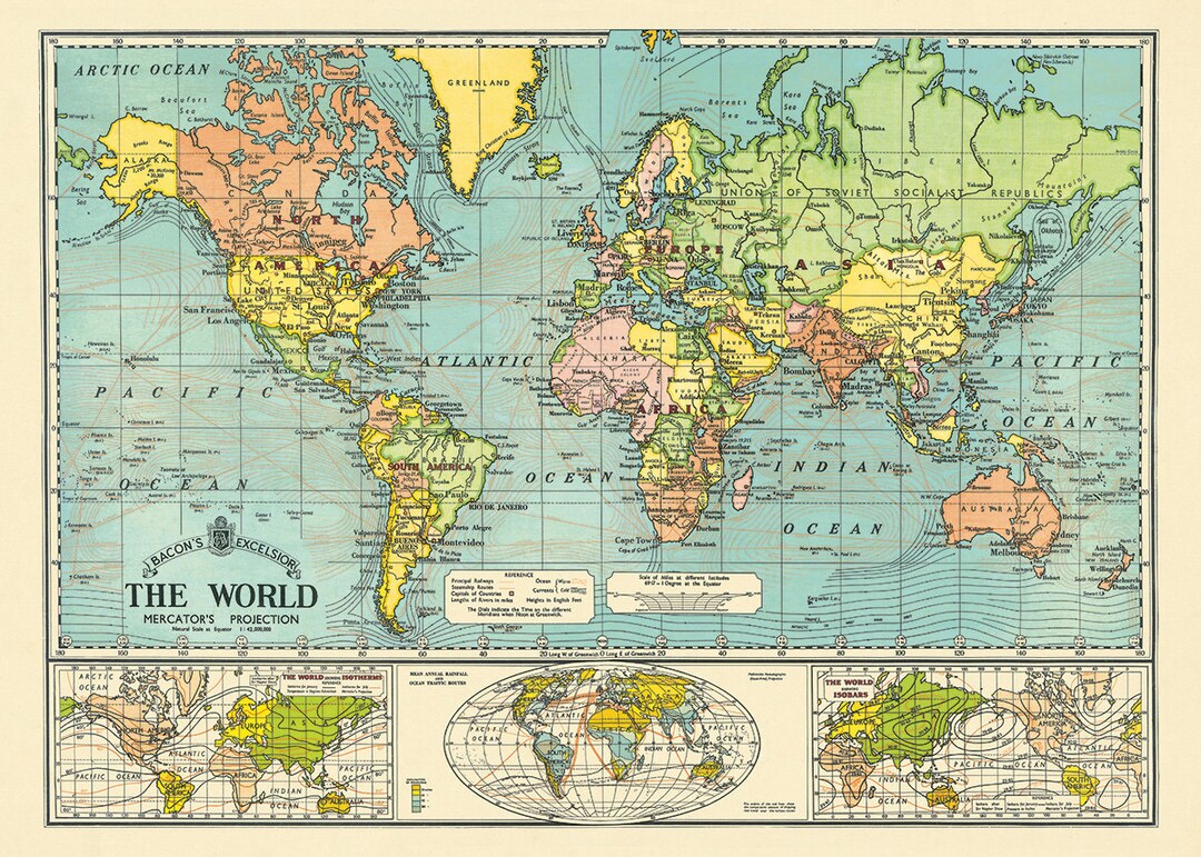 Vintage World Map Poster Decoupage Paper Craft Journalling - Etsy