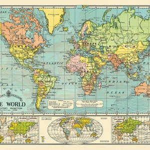 Vintage World Map Poster Decoupage Paper Craft Journalling - Etsy