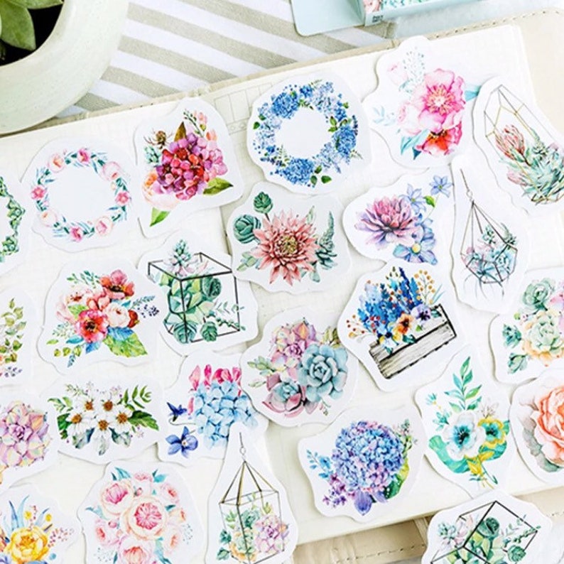 Set of 46 Pretty Flowers & Plants Botanical Mini Box Stickers | Etsy