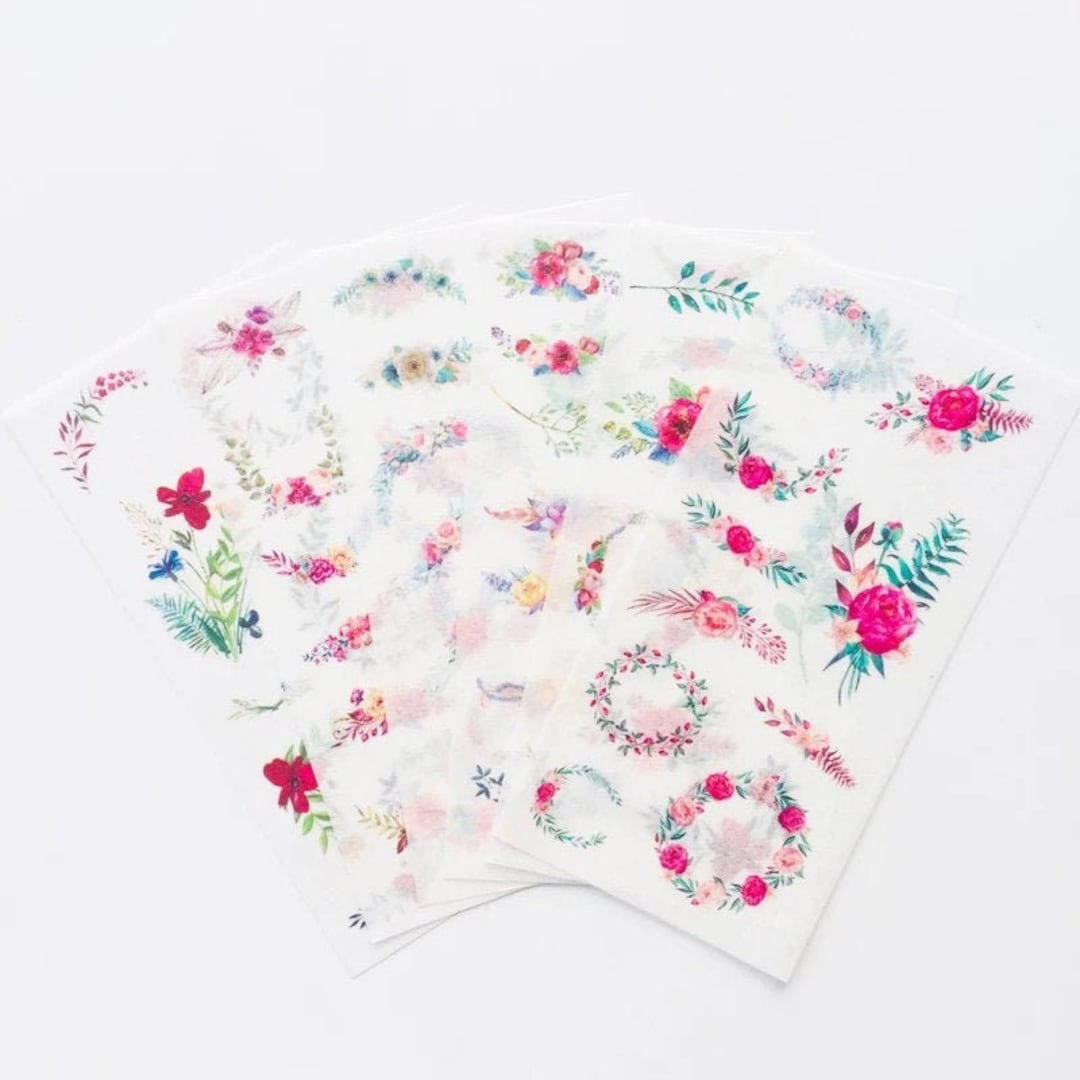 Pretty Summer Flower Stickers Floral Rose Garland Wreath Paper Peel-off ...