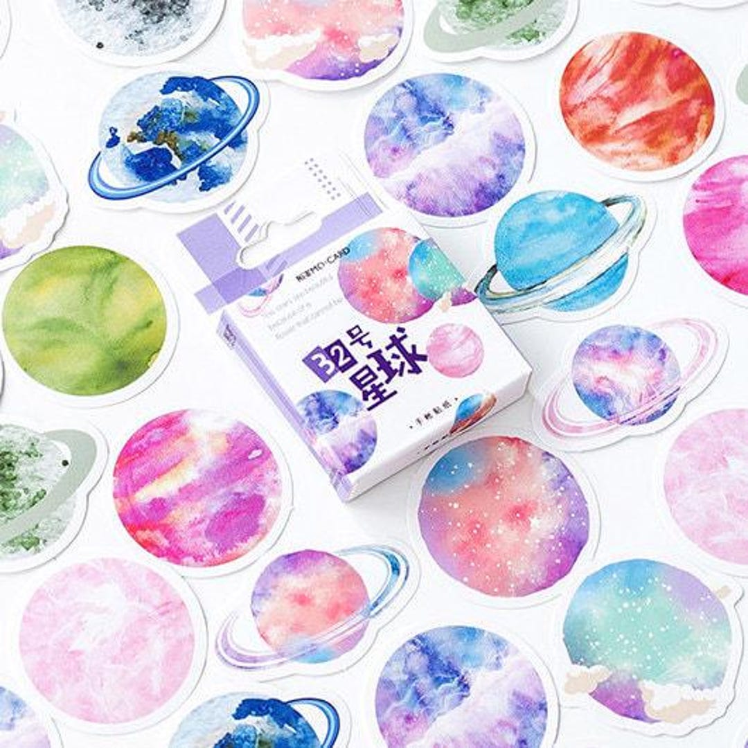 Planets & Moon Stickers Cosmic Space Mini Box | 45 Peel off Sticker ...