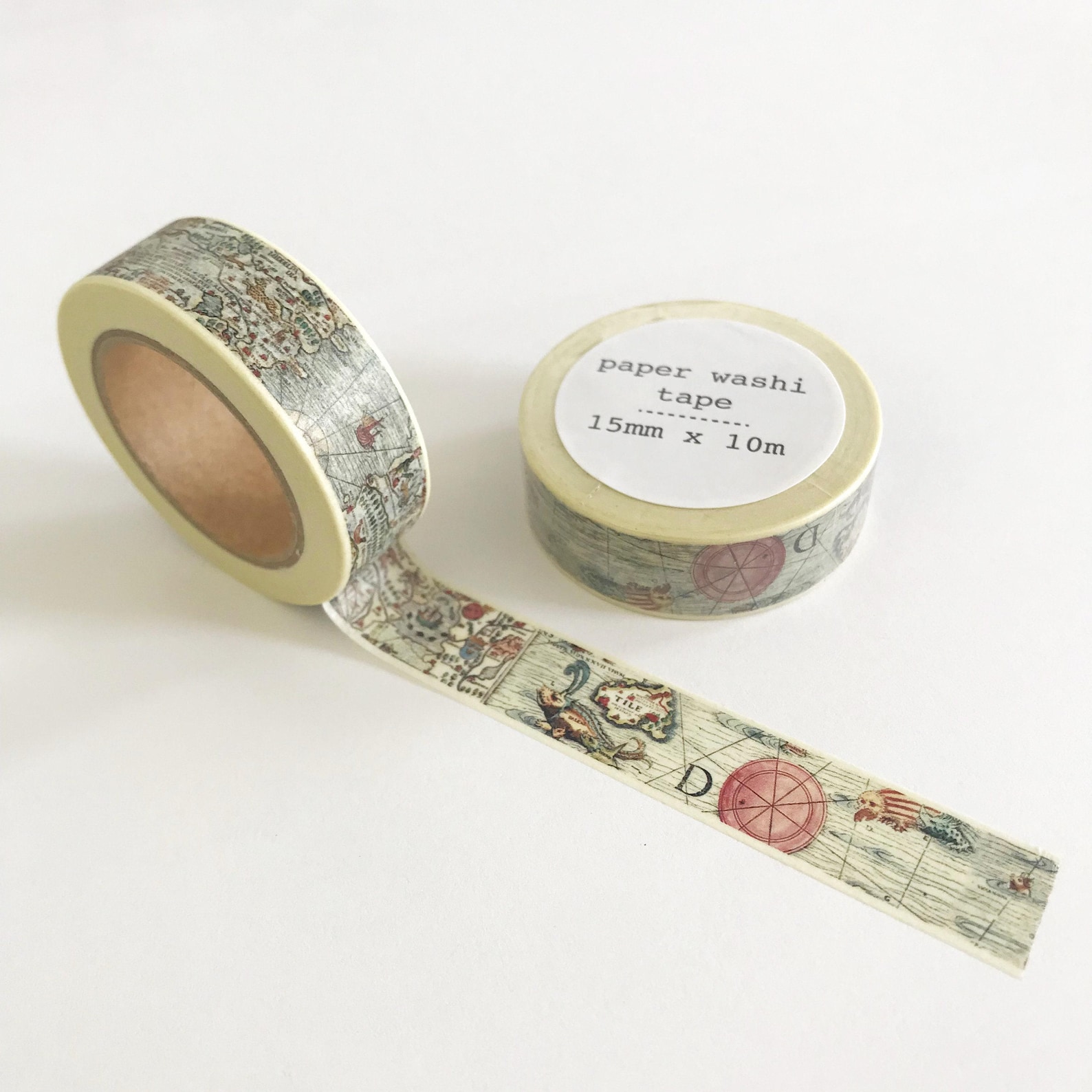 Map Washi Tape | Vintage Paper Stationery Craft | 1.5cm X 10m ...