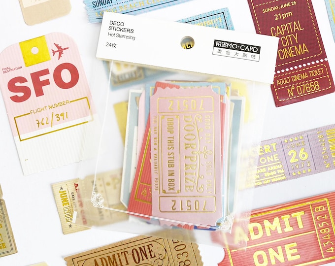 Ticket Travel Stickers | Gold Foil Paper Peel off | Journal Scrapbook ...