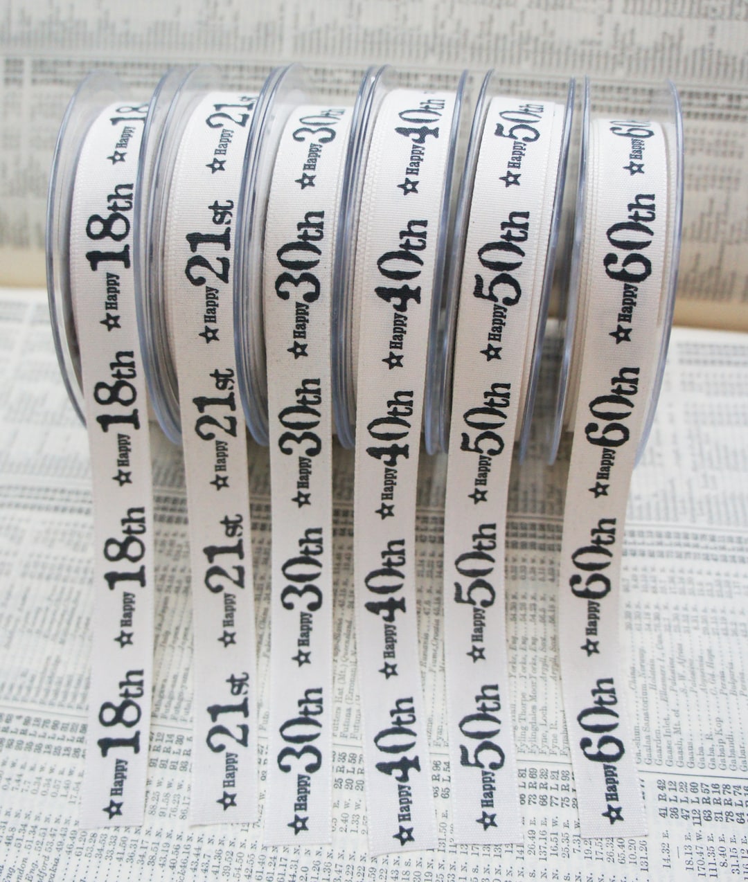 Birthday Ribbon Age Anniversary Cream Grey 15mm 1m or Full Roll ...