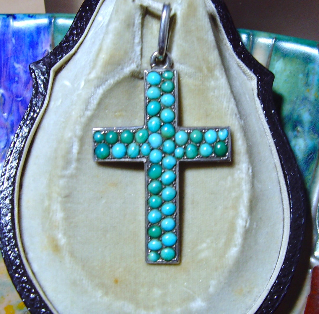 Antique Victorian Turquoise Silver Cross Pendant - Etsy