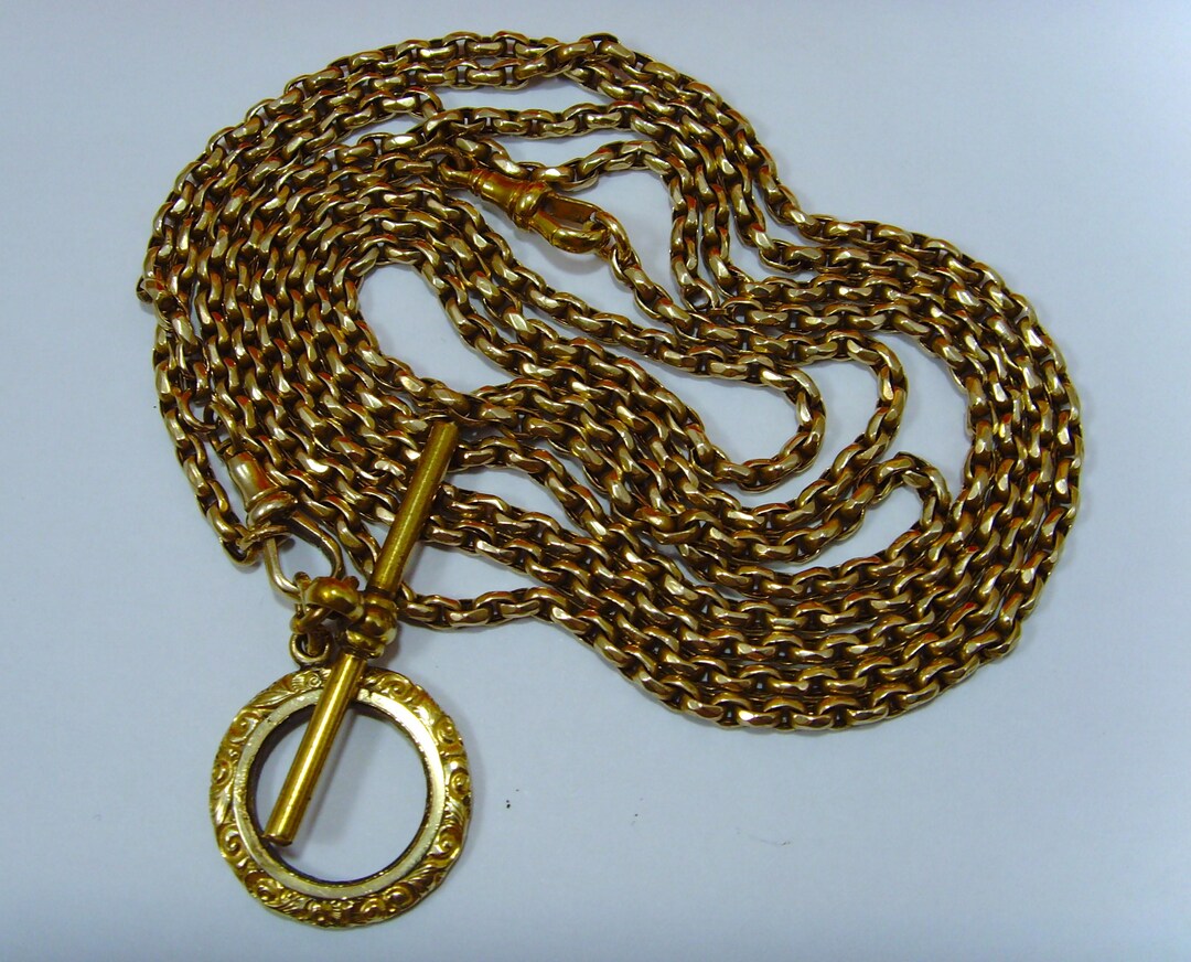 Victoriantique an 58 Inch Rolled Yellow Gold Guard/muff Chain With T ...