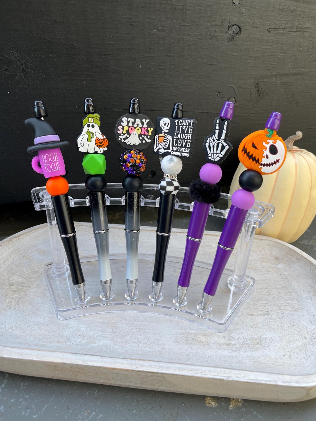 Halloween Pen Beaded Pen Spooky Skeleton Pumpkin Black Purple Office ...