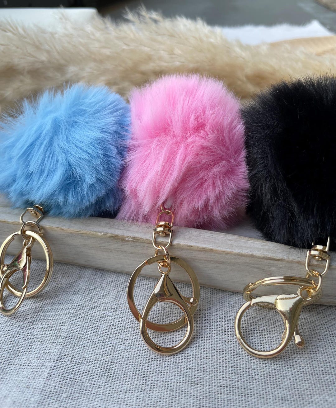Pom Pom Fluff Ball Fuzzy Keychain Add on Pom Pom Choose Colors - Etsy