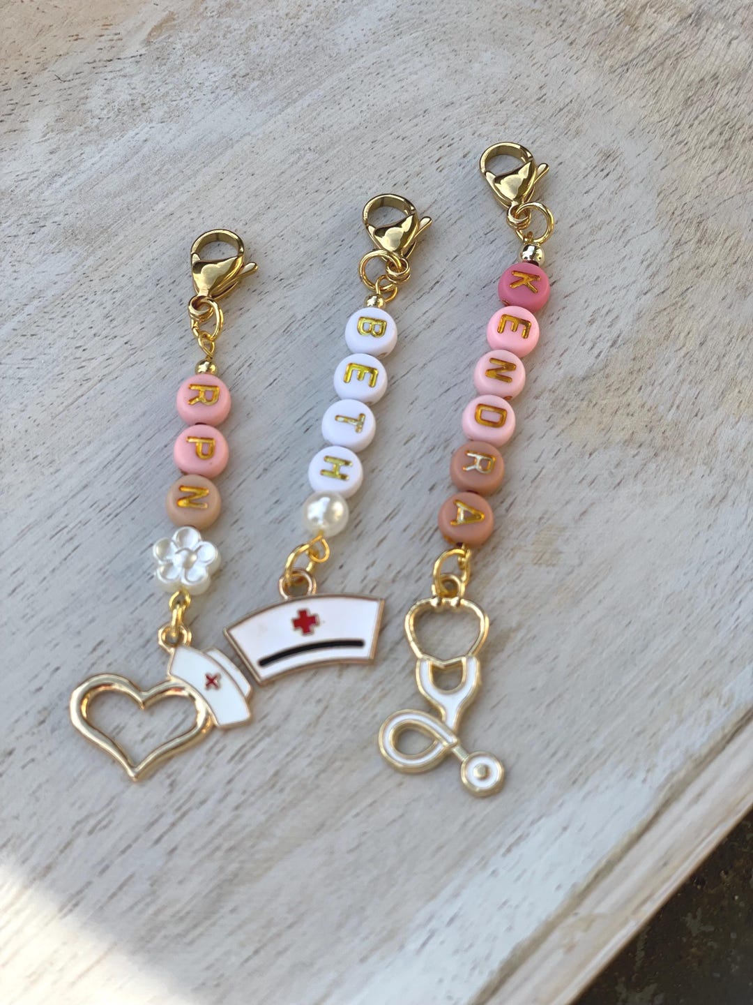 Nursing Personalized Clip on Charm Beaded Badge Clip Gold Purse Bag ...