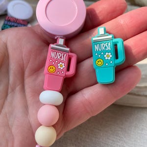 Beaded Butterfly Badge ID Reel Swivel Clip Pink Rainbow Retractable ...