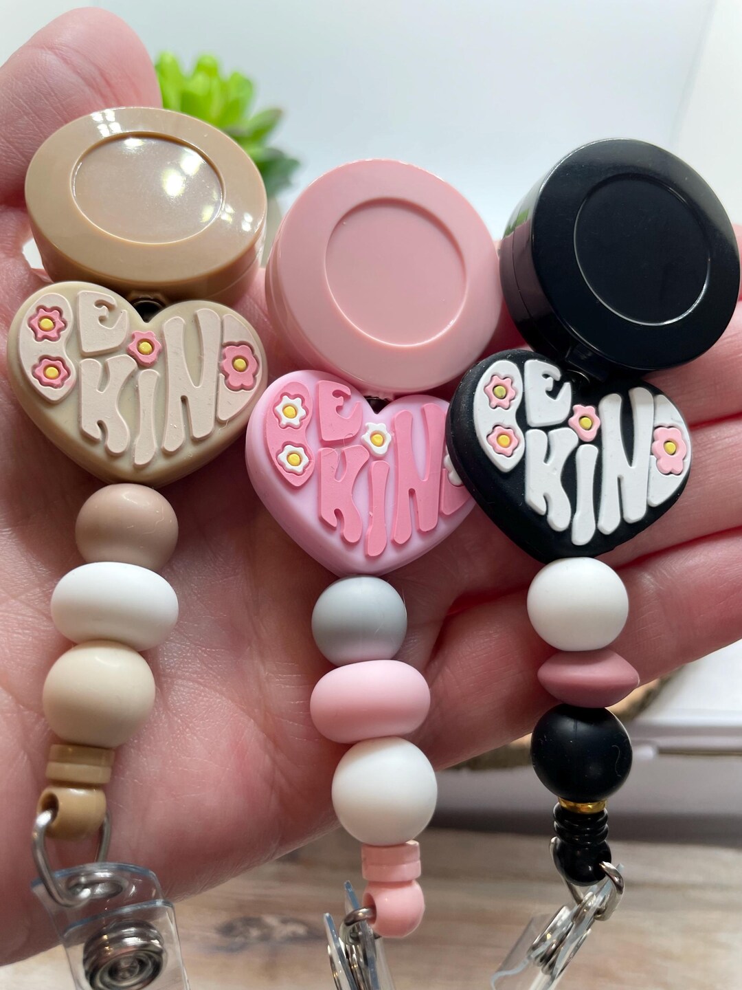 Be Kind Badge Reel Beaded Swivel Clip ID Badge Retractable Nurse Gift ...