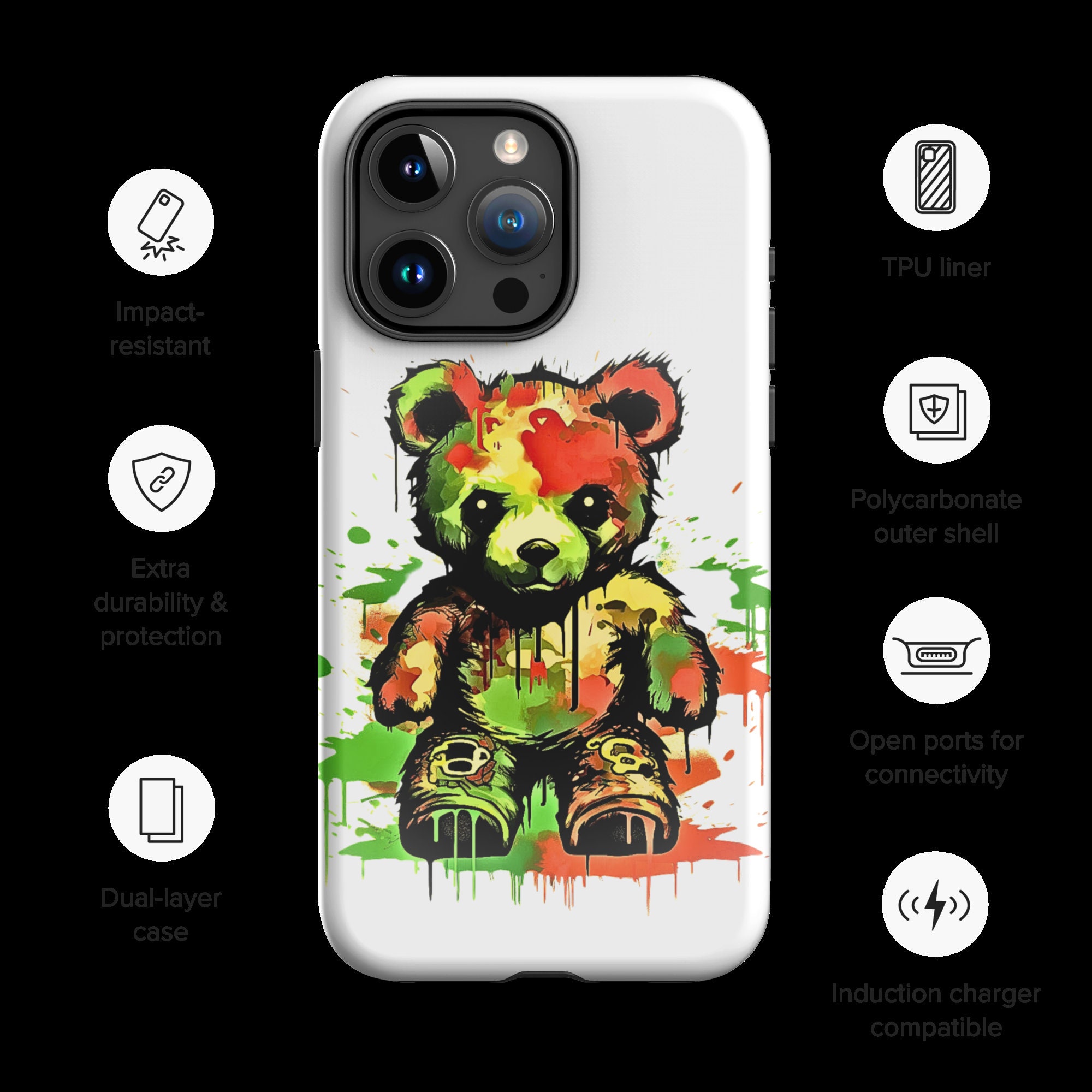 Neonpunk Splatter Evil Teddy Bear Phone Case Pop Culture Nostalgic ...