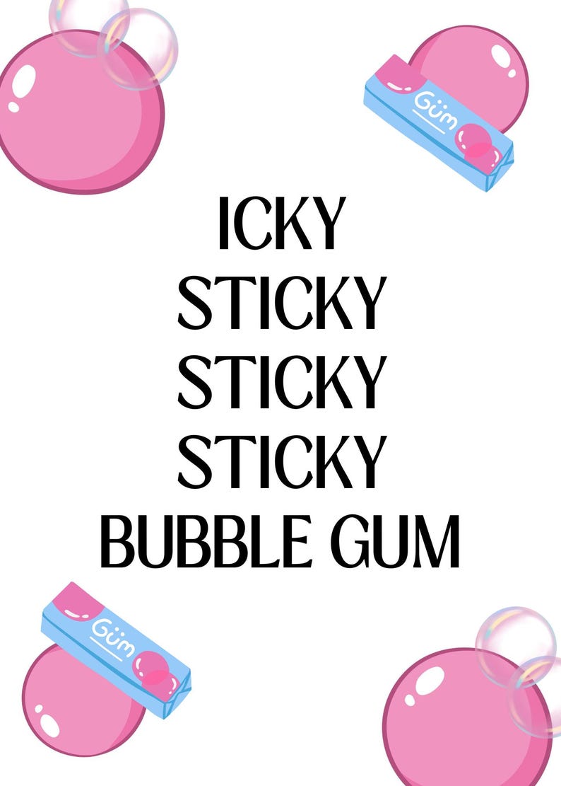 Ms. Rachel Birthday Party Food Sign - Icky Sticky Sticky Sticky Bubble ...