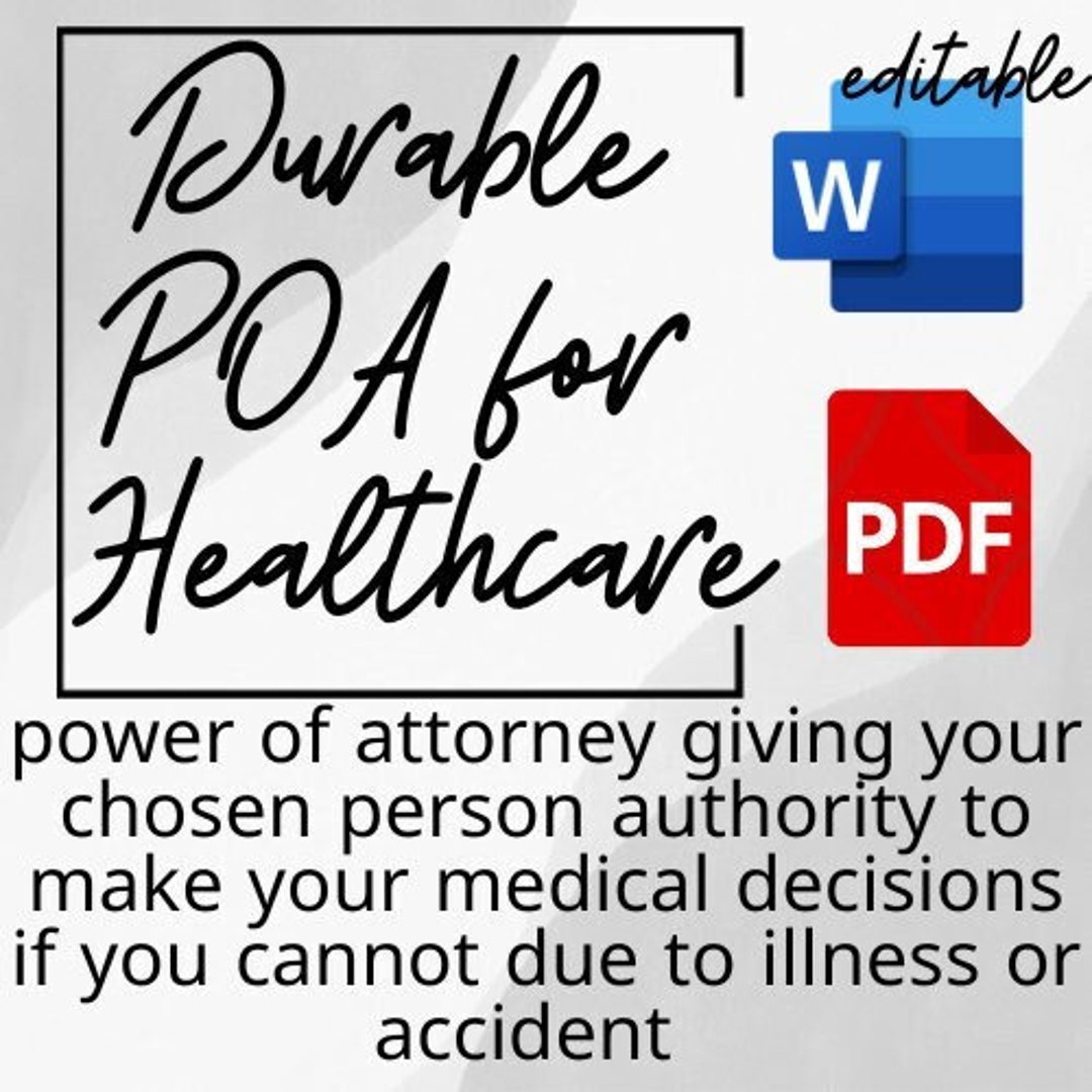 Durable Power of Attorney POA for Healthcare (PDF and Editable Word ...