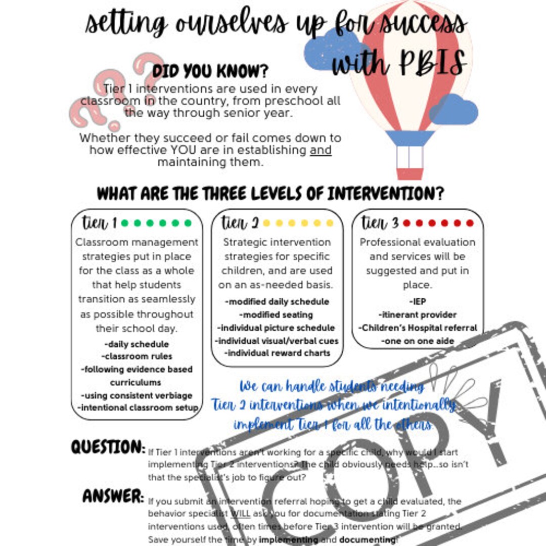 PBIS and Tier 1-3 Informative Study Sheet for Educators, Preschool ...