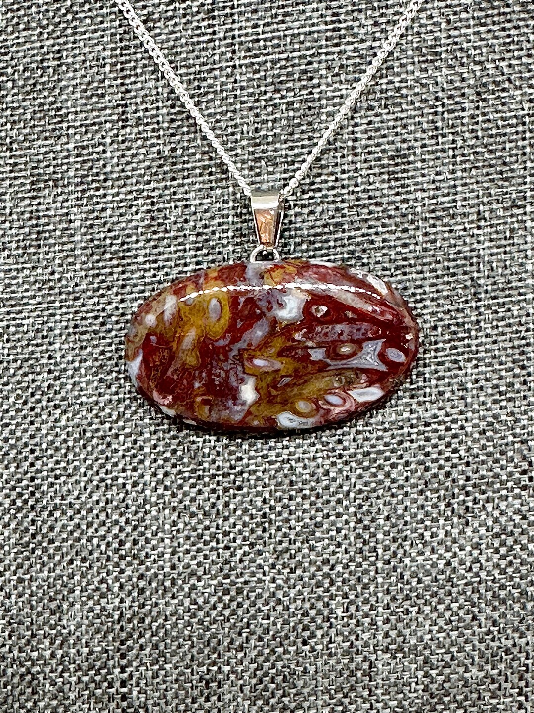 Natural Red Palm Root Agate Oval Pendant Necklace on Curb Chain, Very ...