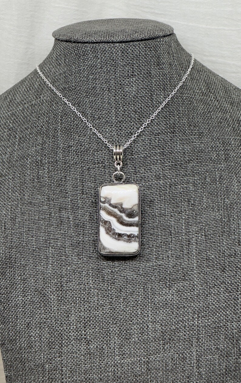 Natural Black and White Zebra Calcimine Pendant Necklace on Sterling ...