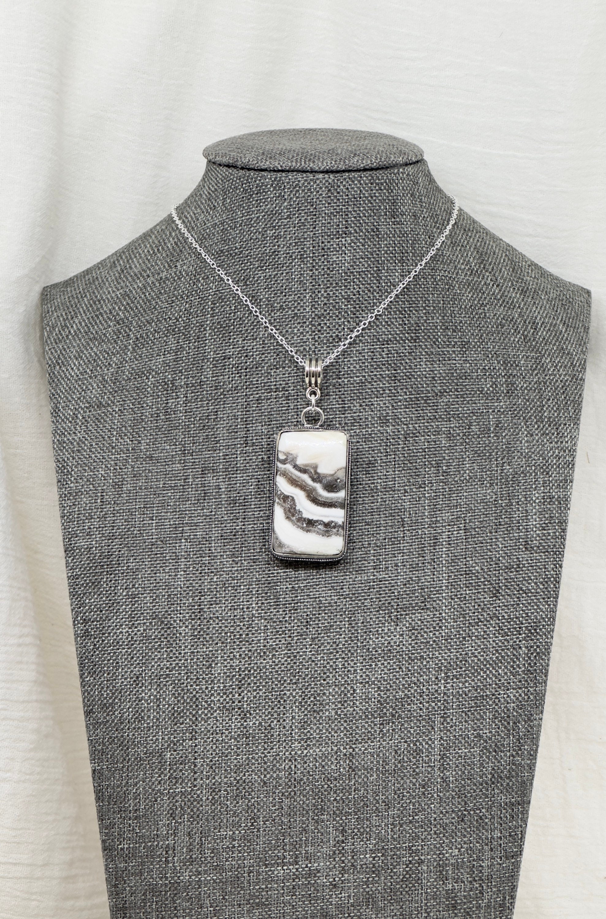 Natural Black and White Zebra Calcimine Pendant Necklace on Sterling ...