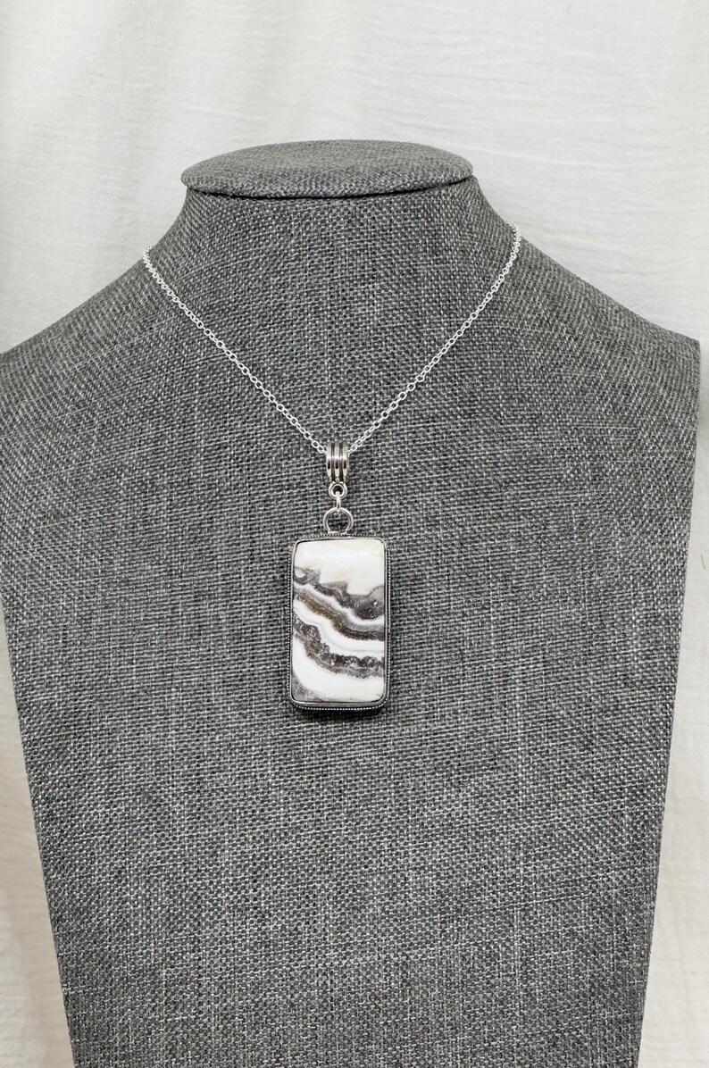Natural Black and White Zebra Calcimine Pendant Necklace on Sterling ...