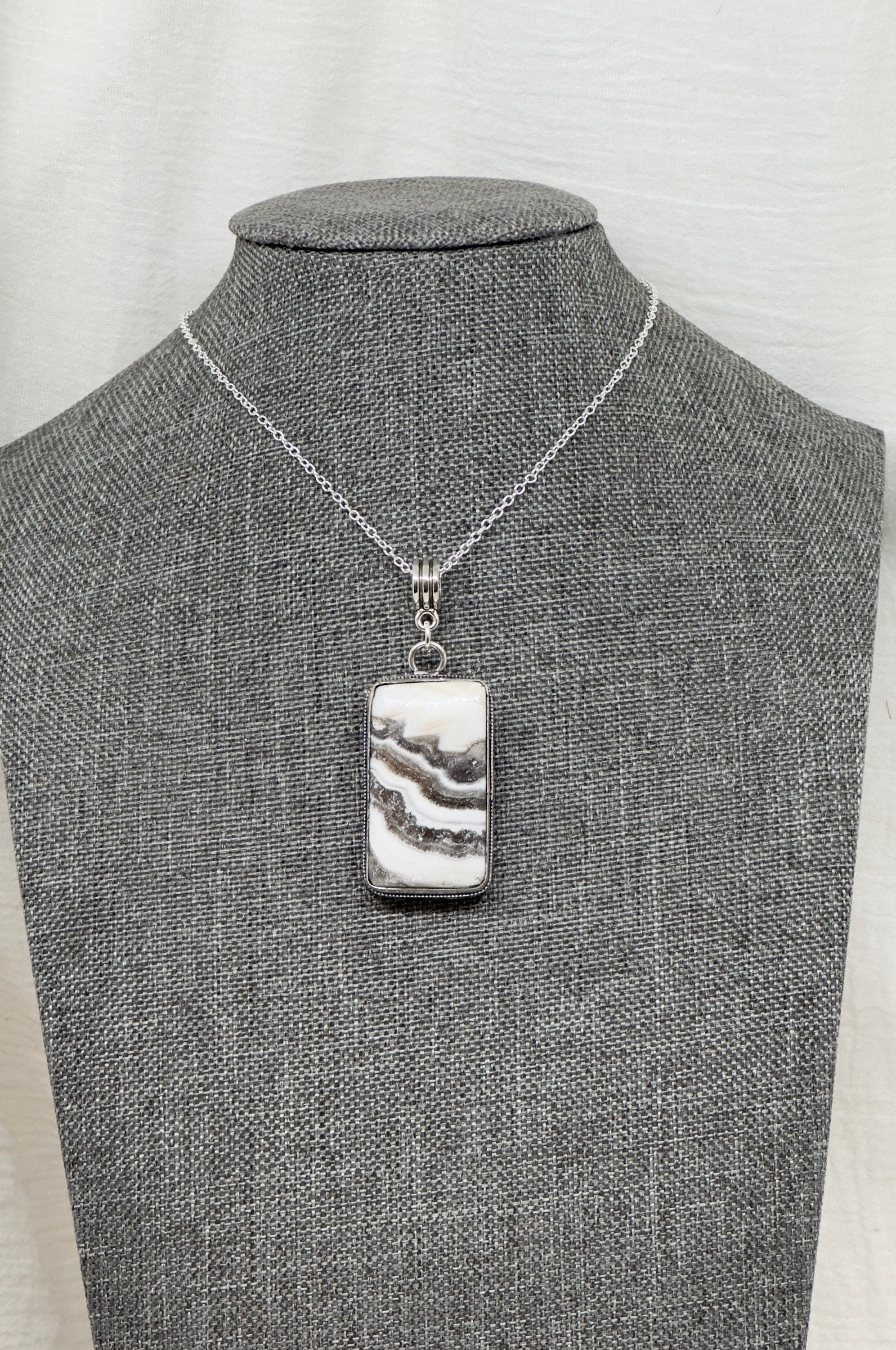 Natural Black and White Zebra Calcimine Pendant Necklace on Sterling ...