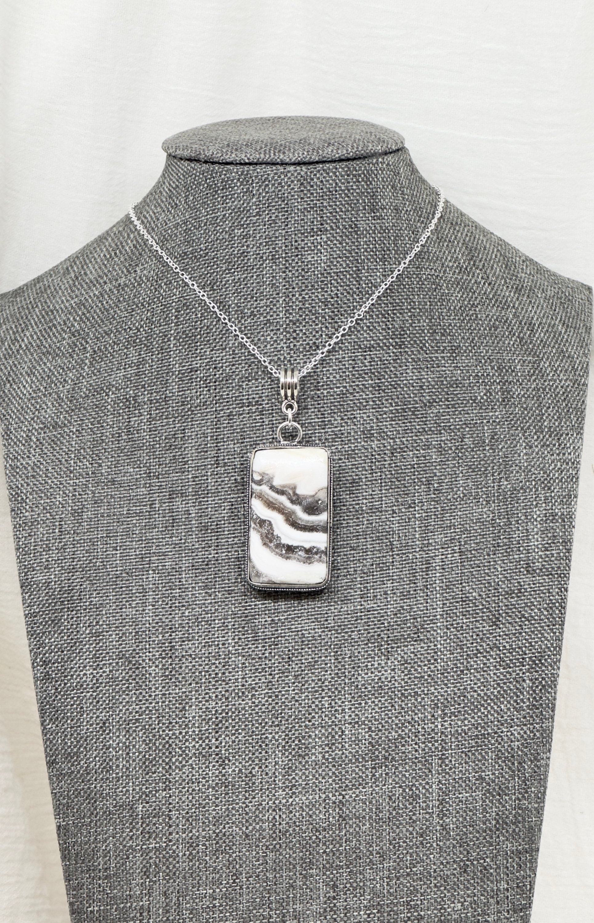 Natural Black and White Zebra Calcimine Pendant Necklace on Sterling ...
