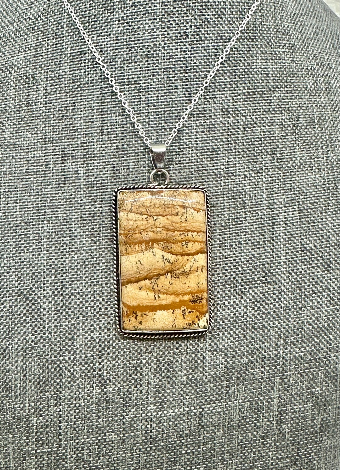 Natural Golden Brown and Cream Landscape Jasper Rectangular Gemstone ...
