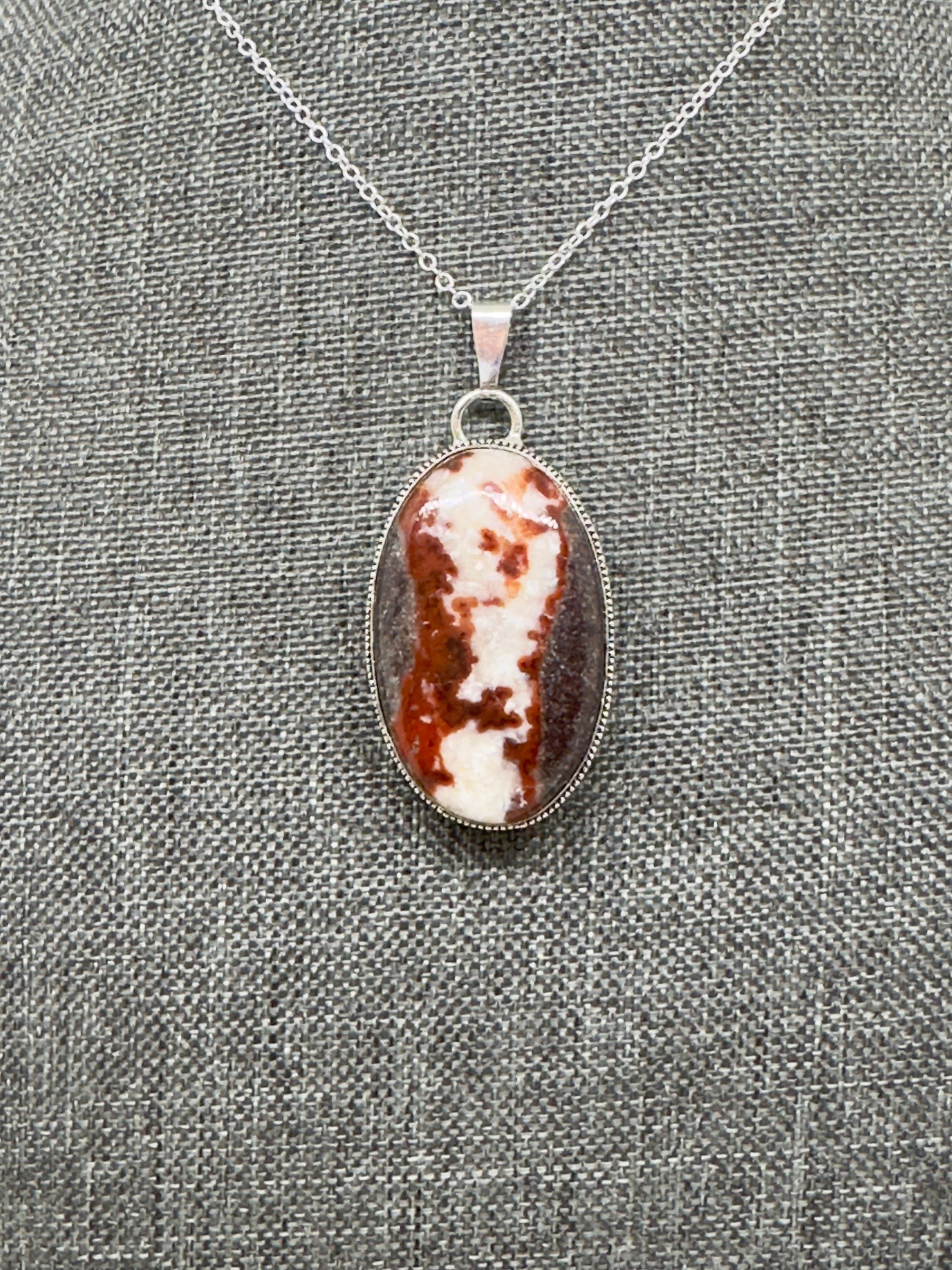 Uniquely Banded Red and Gray Cappuccino Oval Jasper Pendant Necklace on ...