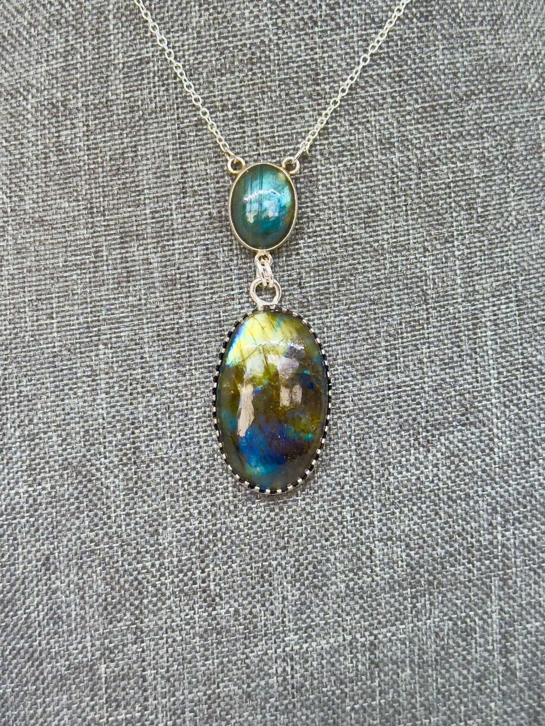 Aurora Borealis Blue and Green Labradorite Two Stone Pendant Necklace ...