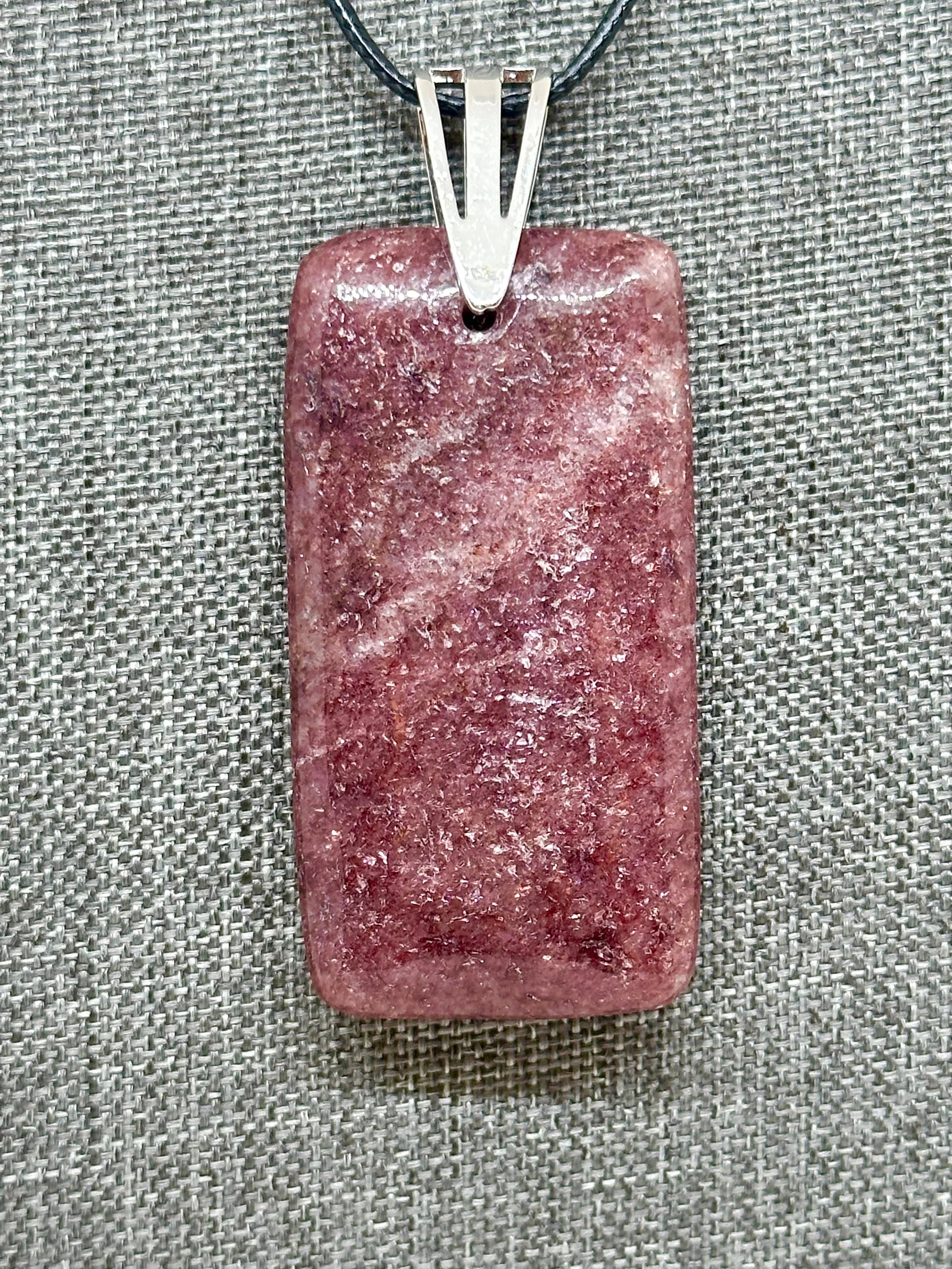 Microcrystalline Rose Quartz Long Rectangle Pendant Necklace on Black ...
