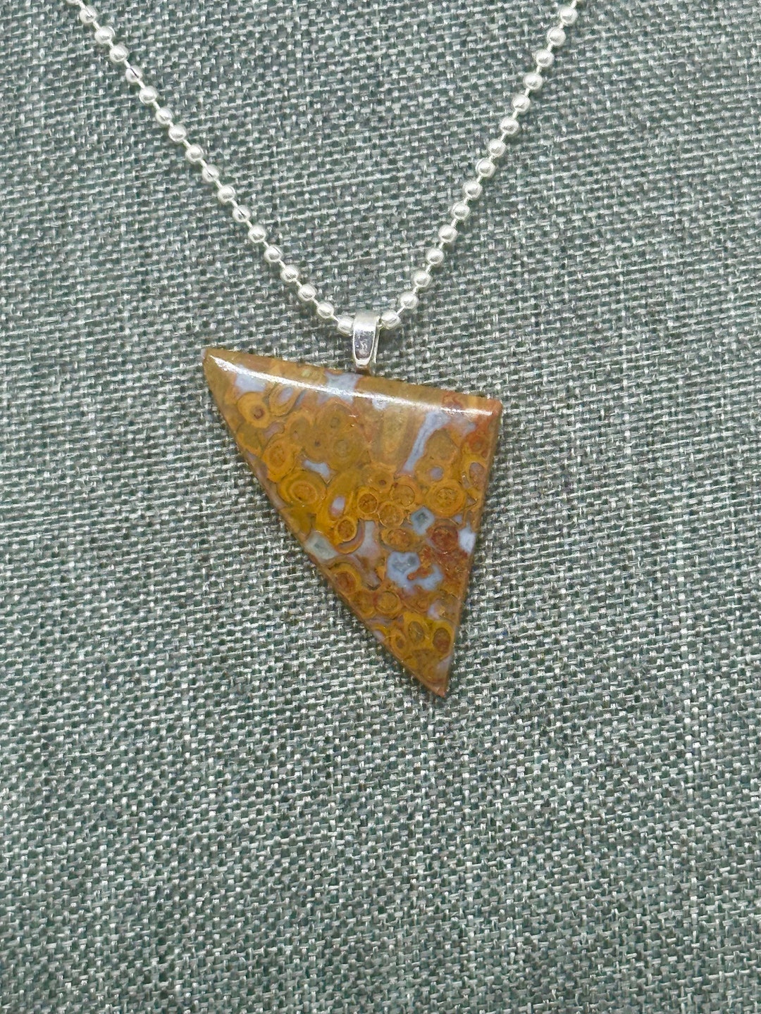 Natural Gold Palm Root Agate Oval Pendant Necklace on Sterling Silver ...