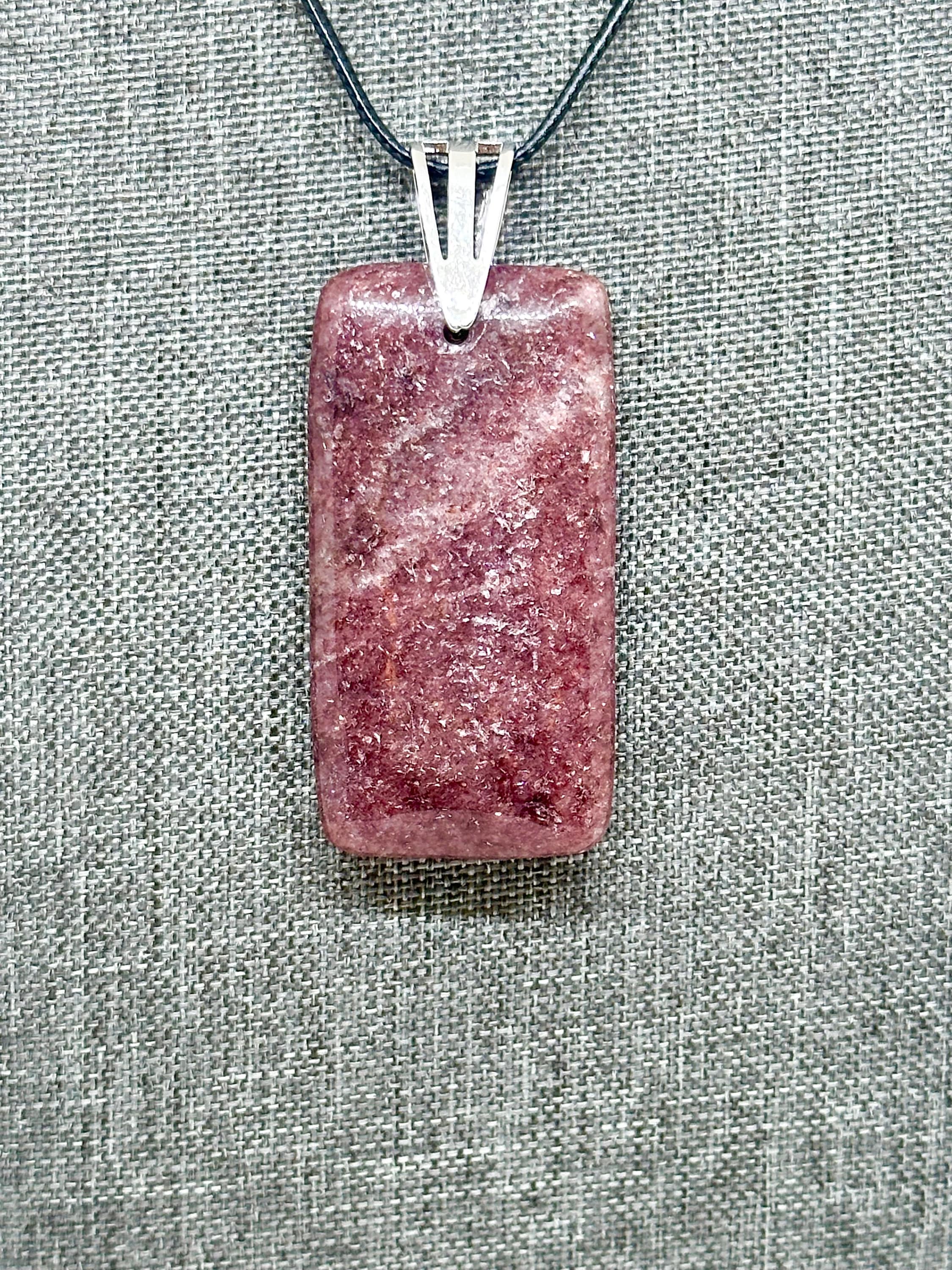 Microcrystalline Rose Quartz Long Rectangle Pendant Necklace on Black ...