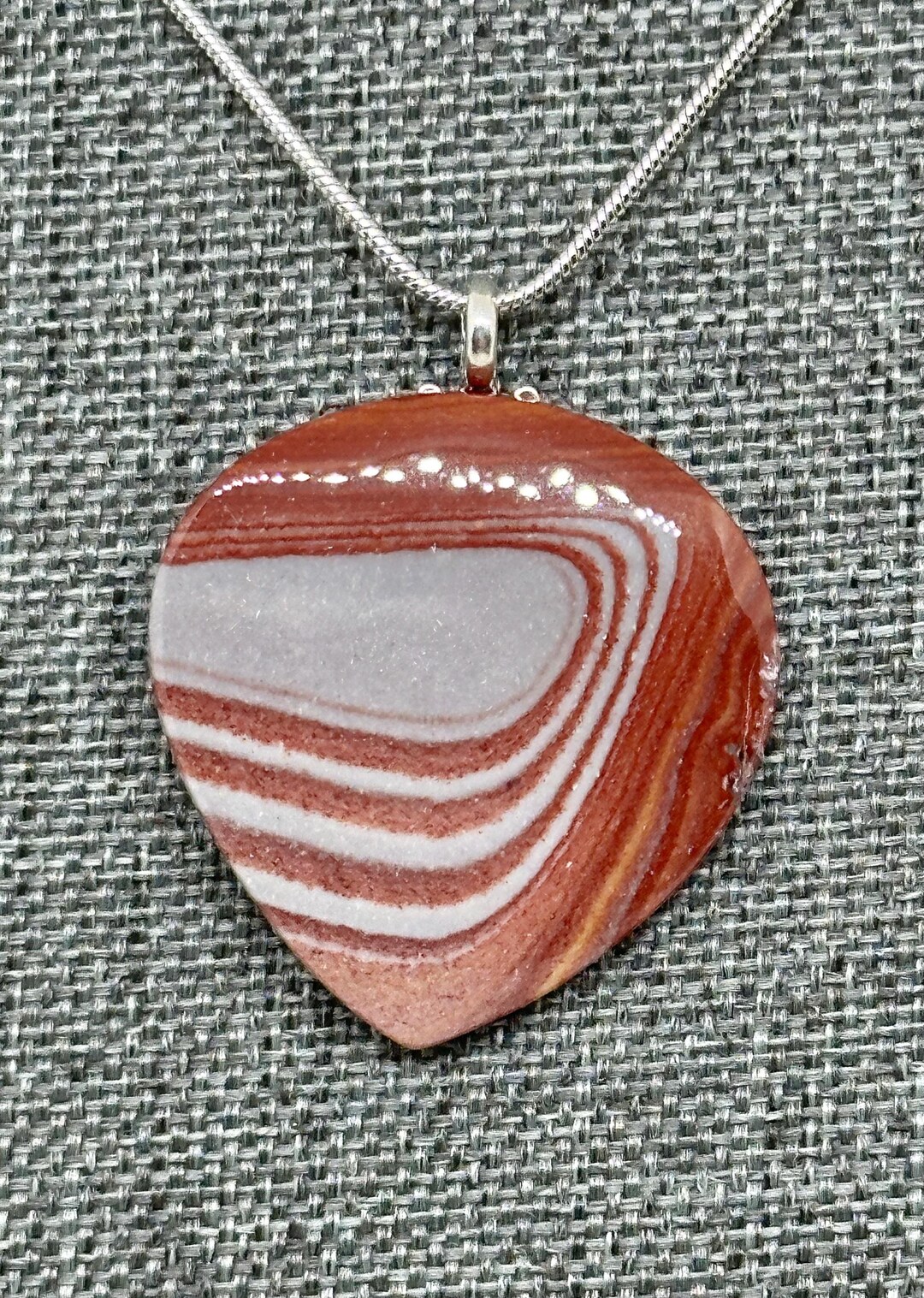 Brick Red and White Banded Wonderstone Triangle Pendant Necklace on ...