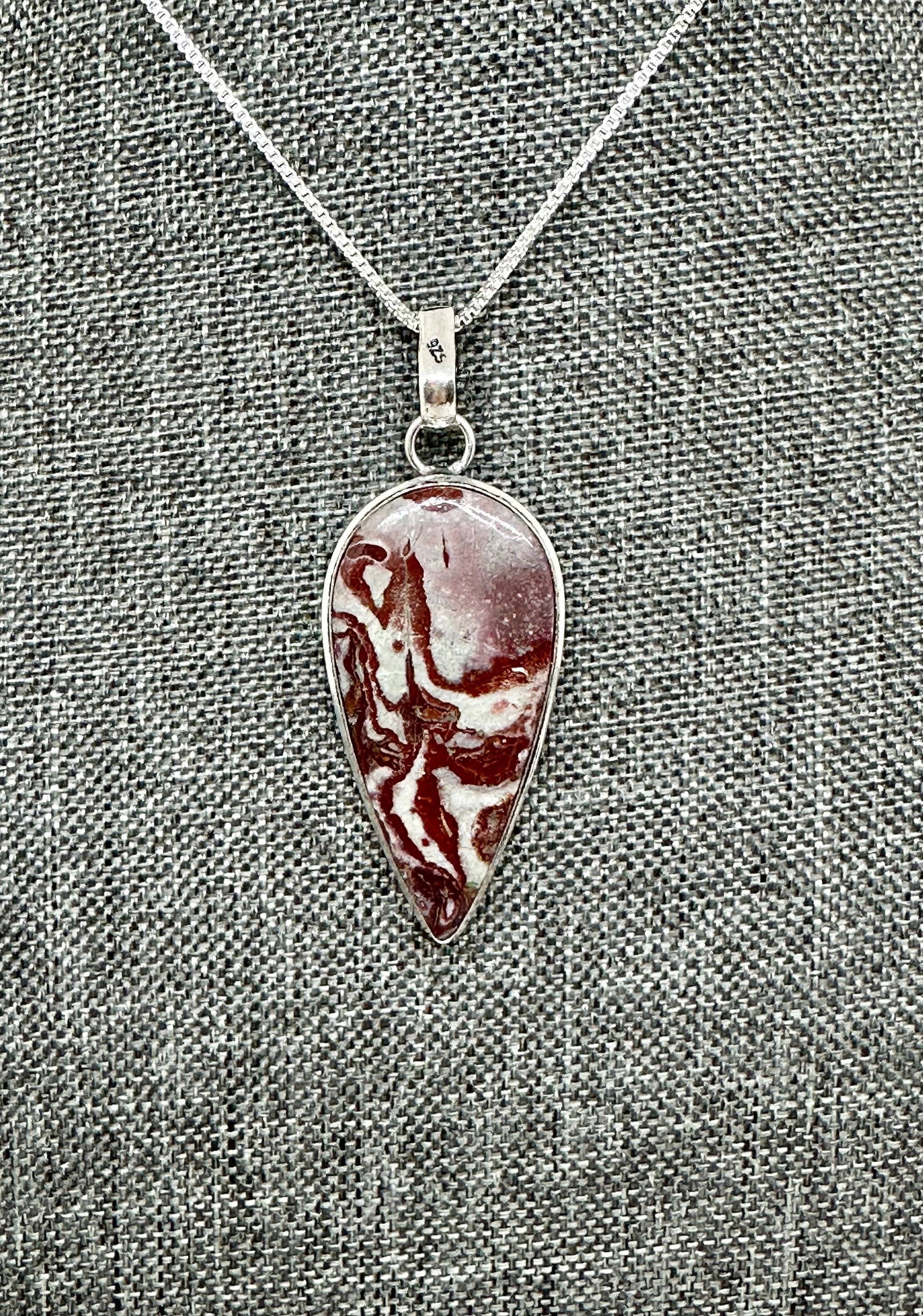 Rare, Red and Brown Wave Dolomite Jasper Teardrop Pendent Necklace on Sterling Silver - Etsy