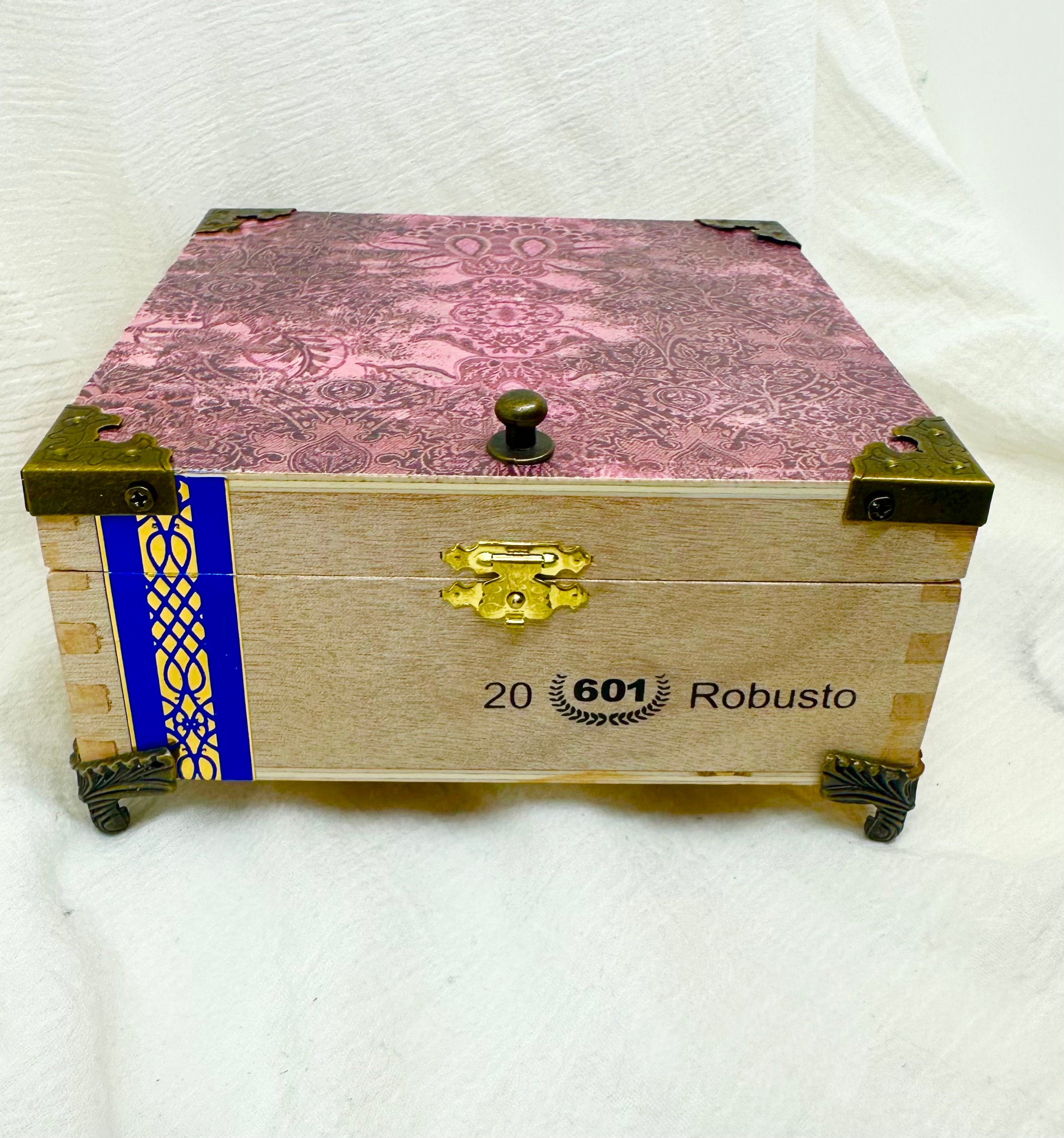 Pink Art Deco Inspired Wooden Jewelry Box, Trinket Box, Cigar Box With ...