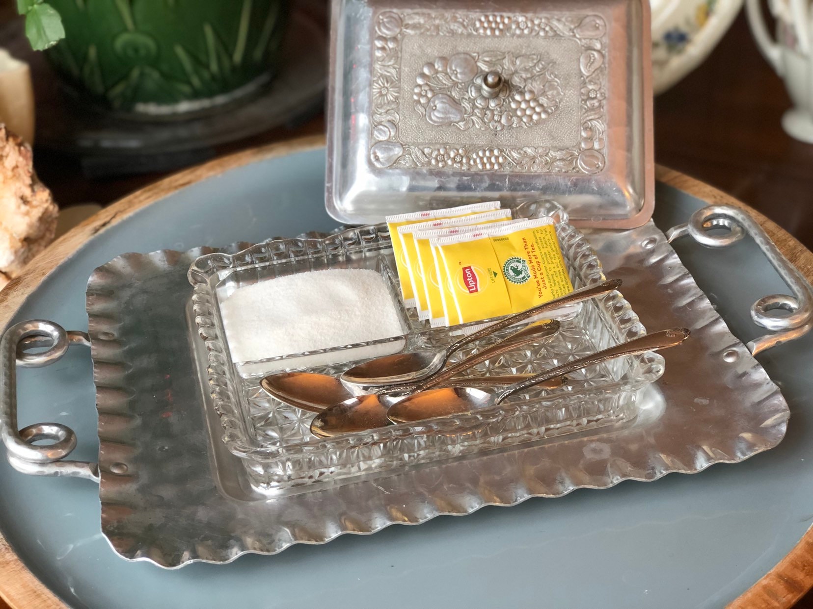 High Tea Tray Serving Tray Hammered Aluminum Tray Tea Party | Etsy