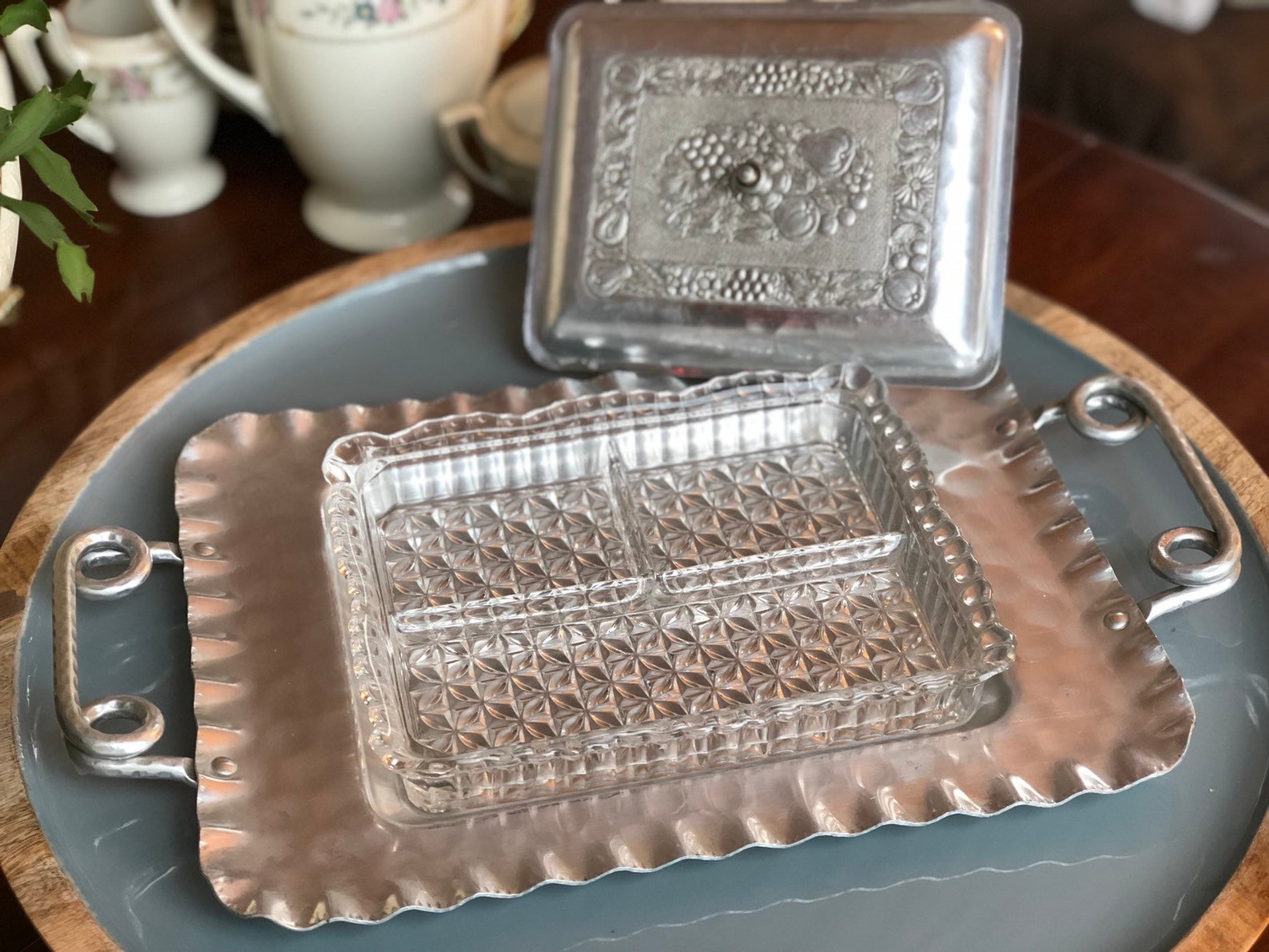 High Tea Tray Serving Tray Hammered Aluminum Tray Tea Party - Etsy