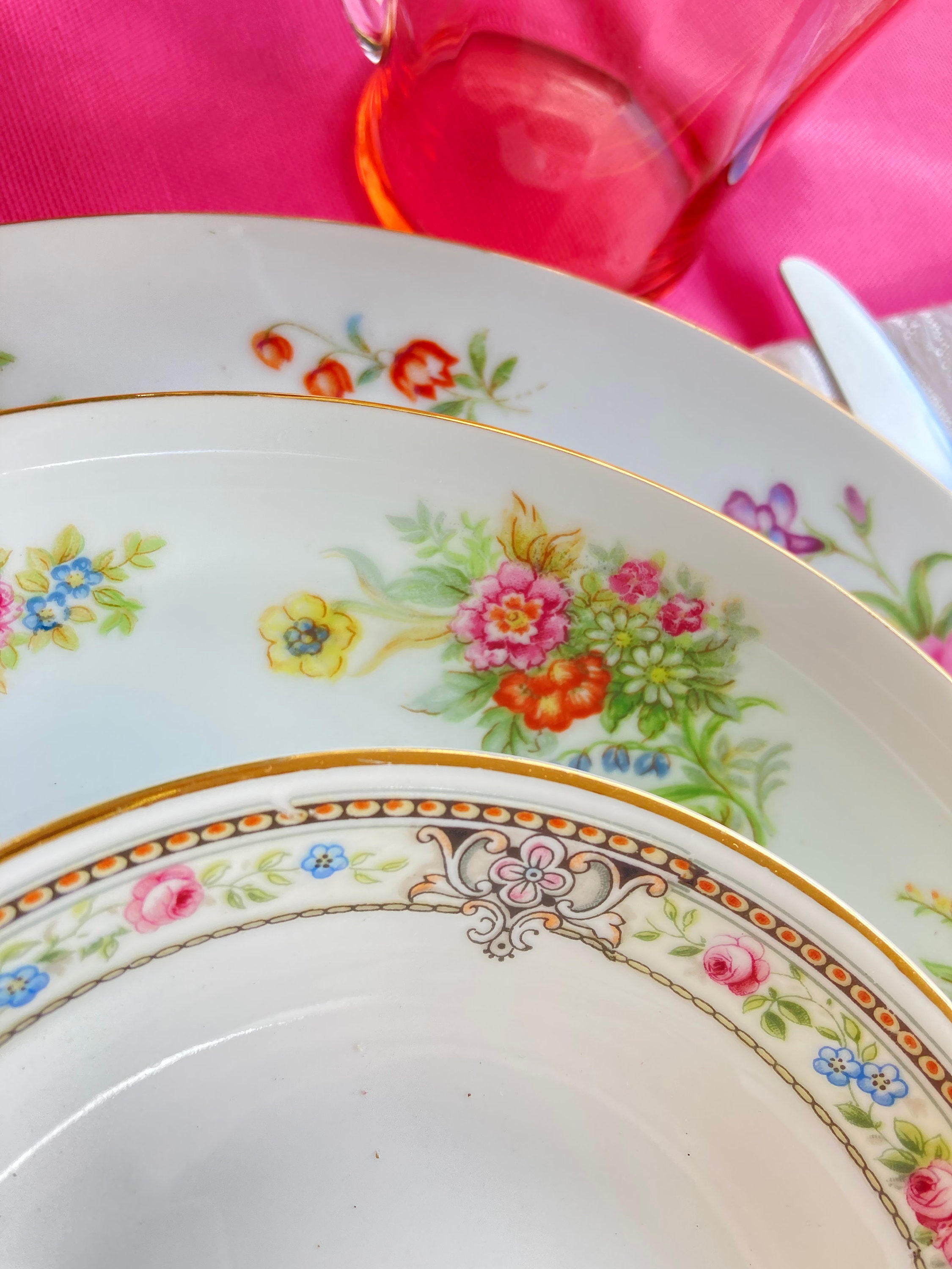 Tea Party Pink Floral Dinnerware Set for 6 / Vintage / Fine China / 5 ...
