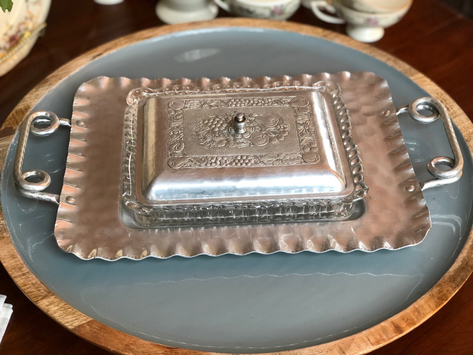 High Tea Tray Serving Tray Hammered Aluminum Tray Tea Party | Etsy