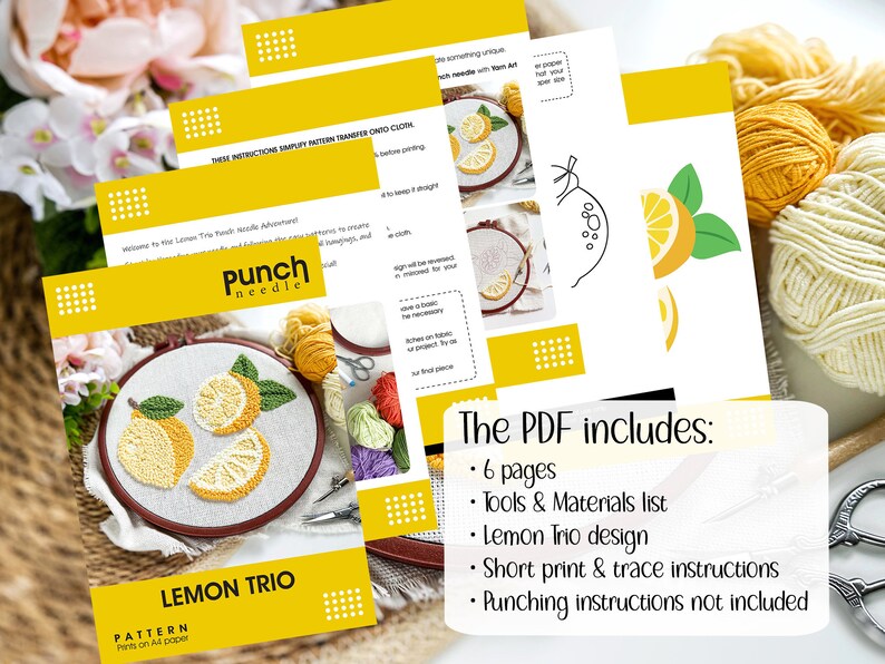 Lemon Trio Punch Needle Pattern, Mug Rug PDF (digital Download) - Etsy