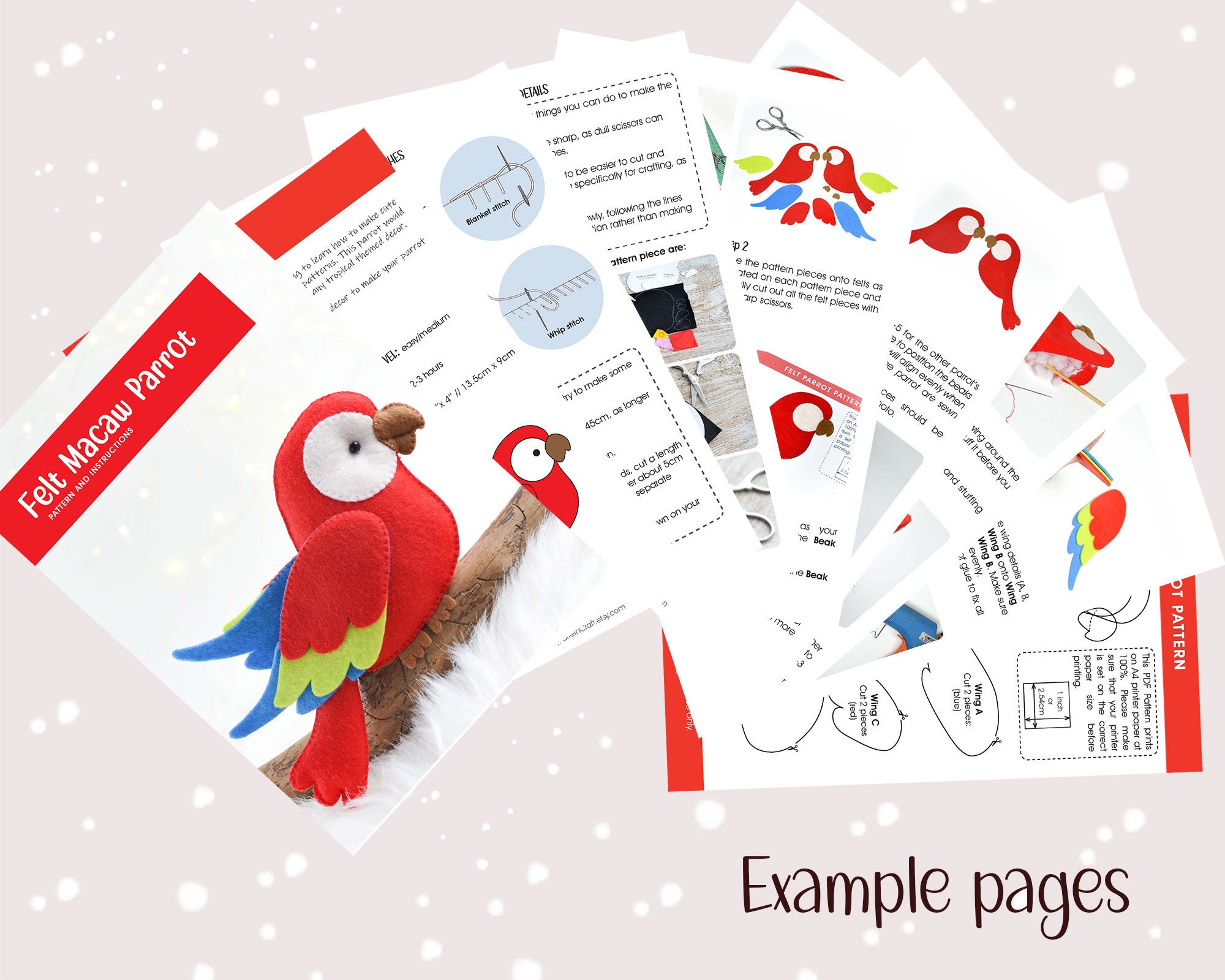 Parrot Plushie Felt PATTERN Pdf . Felt Bird Pattern for Jungle Nursery ...
